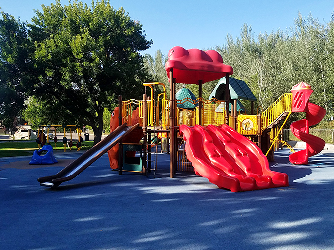 Tautphaus Park's playground proves that grandparent duty in Idaho Falls comes with perks—like watching the grandkids exhaust themselves while you conserve your energy.