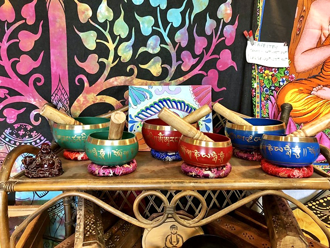 Tibetan singing bowls that promise to clear your chakras faster than your wallet. Their mesmerizing tones might just be the soundtrack to your spiritual awakening.