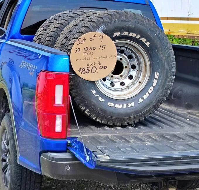 Practical finds roll in alongside the collectibles. These rugged tires prove the flea market isn't just about nostalgia&mdash;it's about real-world bargains too.