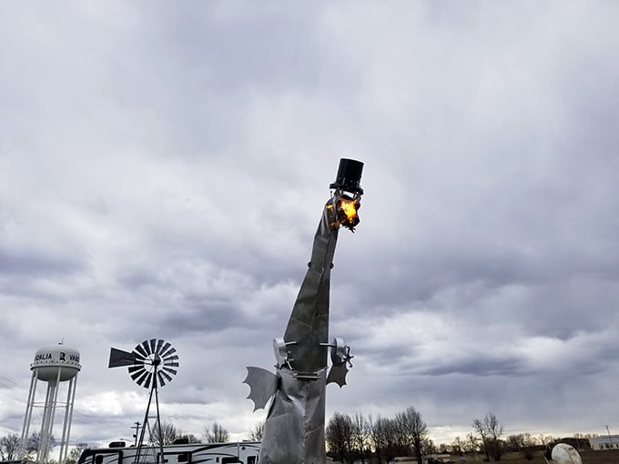 From this angle, you can truly appreciate the engineering marvel of building a fire-breathing serpent in farm country.