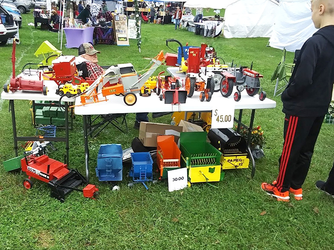 Miniature farming dreams on display! These toy tractors spark the same joy in 60-year-old collectors as they do in wide-eyed 6-year-olds.