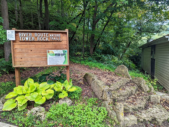 Trail markers that promise adventure without the crowds &ndash; the River Route and Tower Rock trails await your footprints.