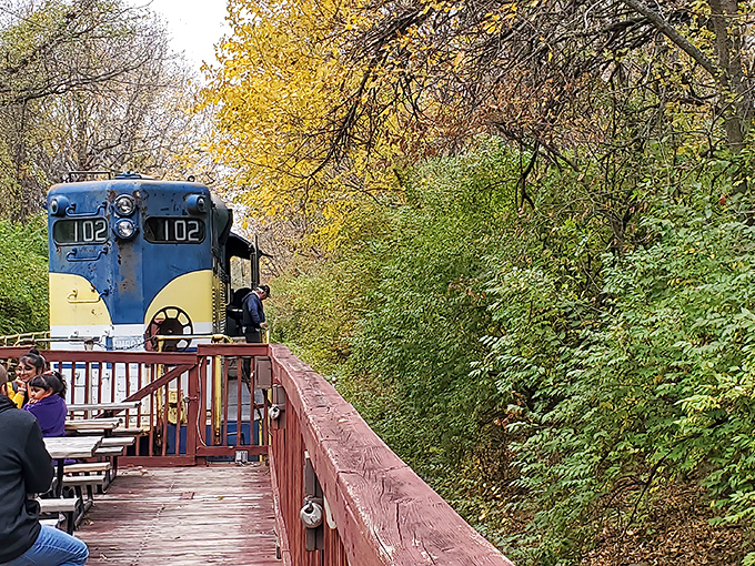 That distinctive blue and yellow locomotive proves that trains from any era understood the importance of making a bold visual statement.