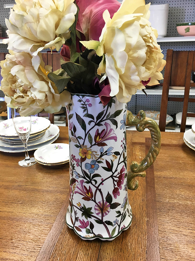 This ornate floral pitcher didn't get the memo about being secondhand. Paired with those cream peonies, it's ready for its starring role on your dining table.
