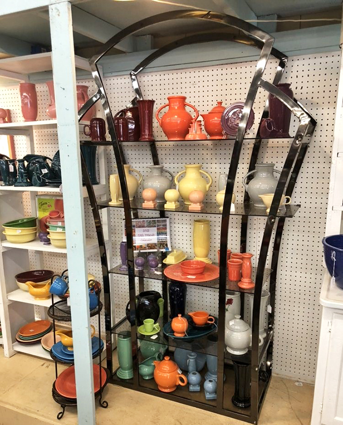 Fiestaware heaven! This rainbow collection of vintage pottery would make even the most minimalist decorator suddenly find room for "just one more piece."