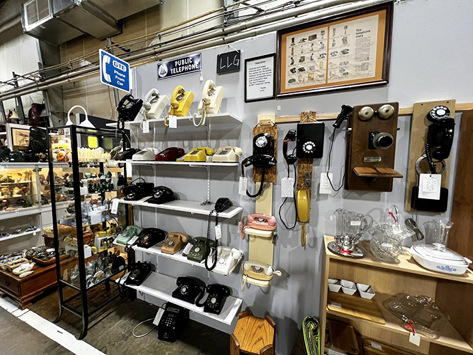 The telephone display whispers of an era when "hanging up" actually involved hanging something up.