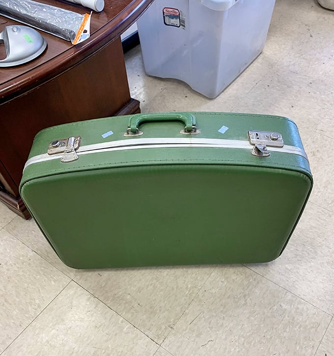This mint-green vintage suitcase isn't just luggage&mdash;it's a time machine with a handle, ready for your next adventure or stylish home d&eacute;cor statement.