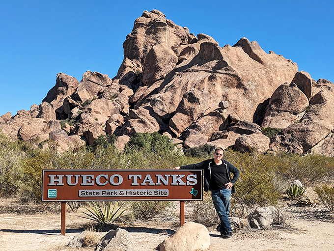 Water meets stone in this desert miracle. The natural rock basins that give Hueco Tanks its name create mirror-like reflections that double the beauty of this ancient landscape.