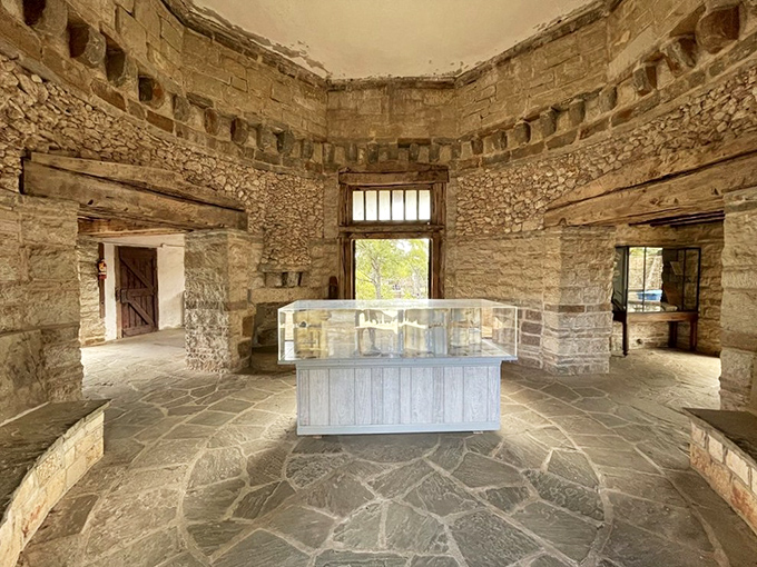 History on display in stone and glass. The visitor center's interior showcases the park's natural and cultural heritage in a space that feels both rustic and timeless.