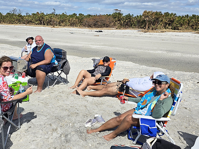 Beach day, Florida-style – where social distancing happens naturally and the only traffic is the occasional passing seagull.
