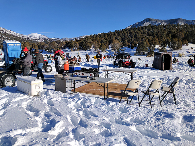 The ultimate tailgate! Winter at Cave Lake brings out hardy souls who know that cold temperatures just mean better stories later.
