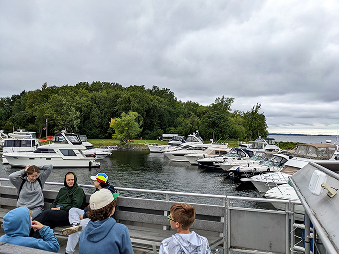The ferry delivers another batch of escapees from the mainland, their adventure officially beginning at the dock.