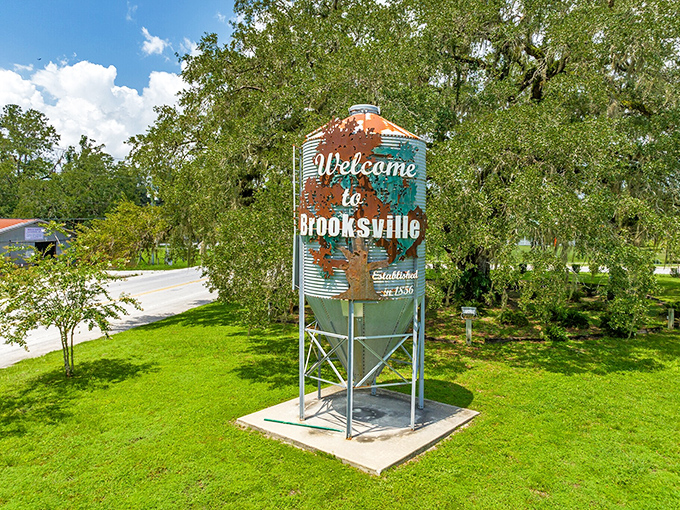 The water tower welcome sign tells you everything – this isn't a town putting on airs, just authentic Florida charm since 1856.