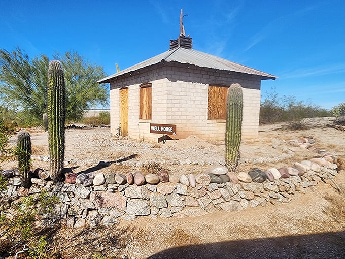 The humble Well House stands as a testament to desert ingenuity, where every drop of water was precious enough to merit its own stone guardian.