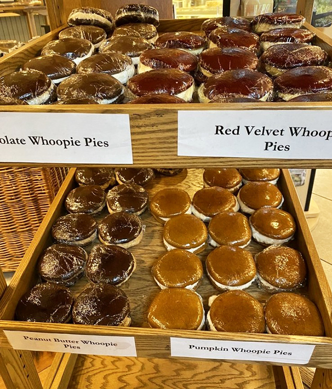 Whoopie pie heaven exists, and it has multiple floors. Chocolate, pumpkin, peanut butter, and red velvet varieties waiting to change your dessert standards forever.