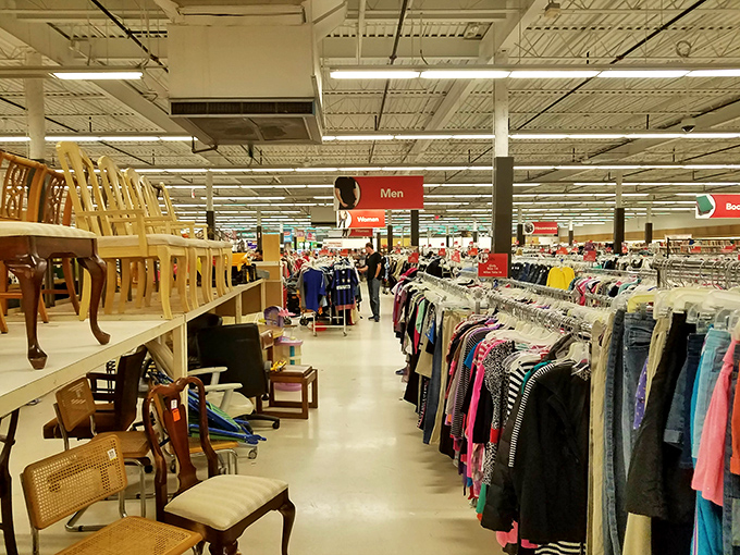 Furniture finds mingle with clothing collections in this treasure hunter's paradise. Those wooden chairs have stories to tell if you're willing to listen.