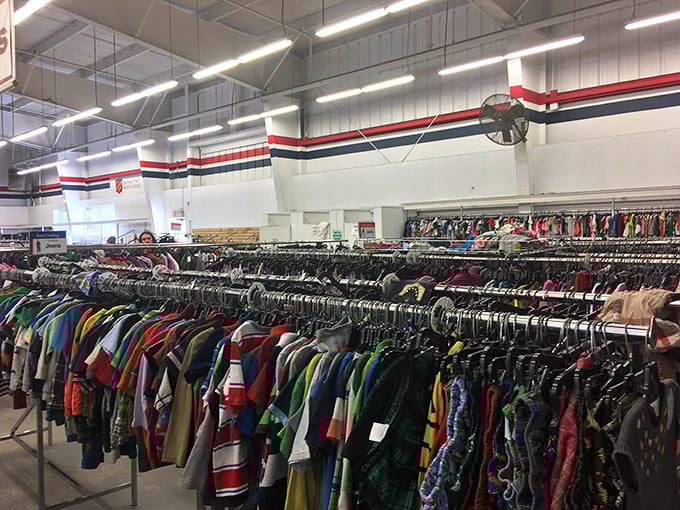 The red, white, and blue trim runs throughout the store like the ribbon on a perfectly wrapped gift. Patriotic d&eacute;cor meets practical shopping.