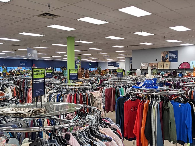 A textile forest awaits in the clothing section, where designer labels hide among everyday brands like truffles in ordinary soil.