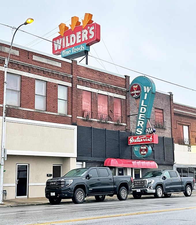 Wilder's neon sign glows like a beacon for hungry souls. This Route 66 landmark serves up nostalgia alongside hearty meals, proving some things actually do get better with age.