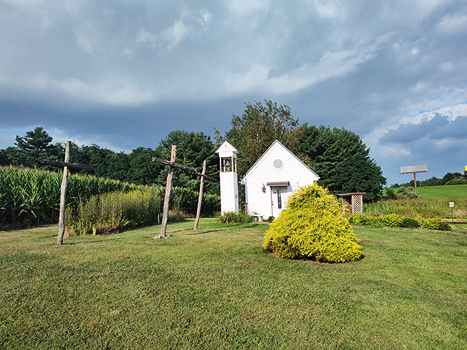 This charming chapel proves that spiritual significance doesn't require cathedral proportions. It's like the tiny house movement went to Sunday school.