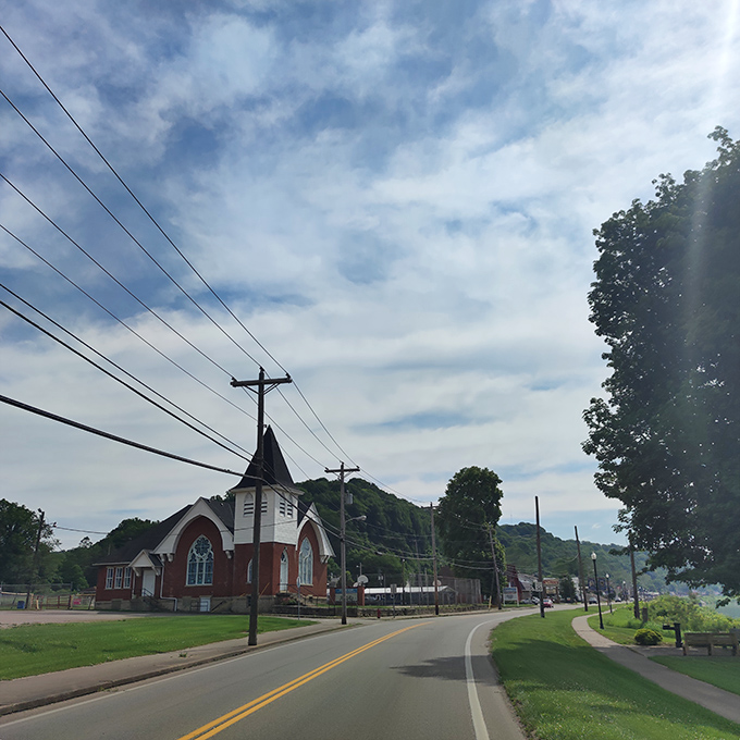 This charming brick church along the river road reminds us that in Pomeroy, even spiritual wealth comes without the big-city markup.