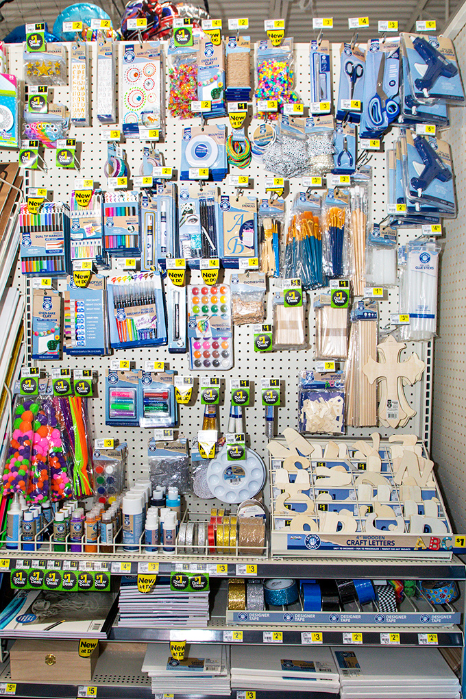 Crafting paradise or organizational therapy? This wall of creative possibilities has rescued many a school project and sparked countless rainy day activities.
