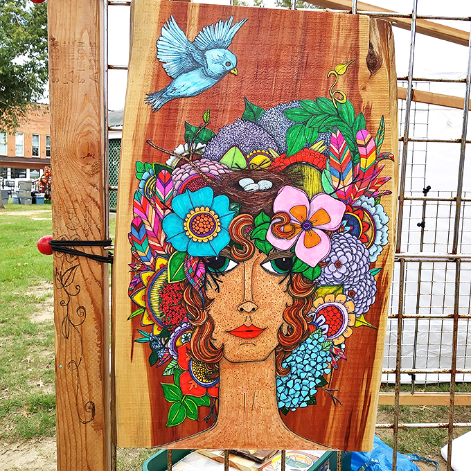 Folk art that stops you in your tracks&mdash;vibrant, whimsical, and utterly unique. This isn't mass-produced mall art; this is someone's heart on wood.