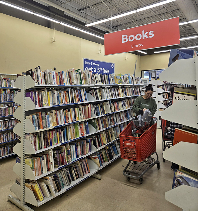 In the book section, literary worlds await for less than the price of a latte. Buy four, get a fifth free&mdash;cheaper than therapy!