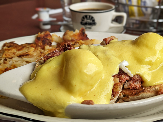 Eggs Benedict that would make a French chef weep with joy &ndash; perfectly poached eggs nestled on an English muffin, blanketed in hollandaise that's sunshine on a plate.
