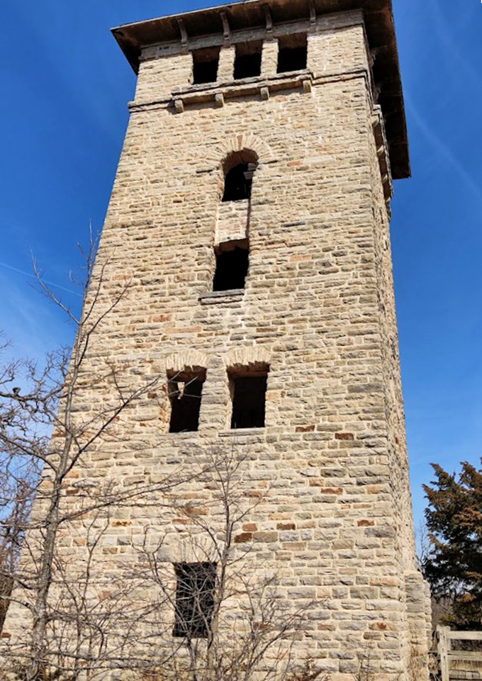 Not your average Midwest lookout tower! This stone sentinel has witnessed a century of Ozark seasons from its lofty perch. 