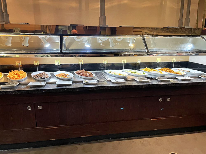 A buffet station that promises variety without the usual buffet anxiety of "how long has that been sitting there?"