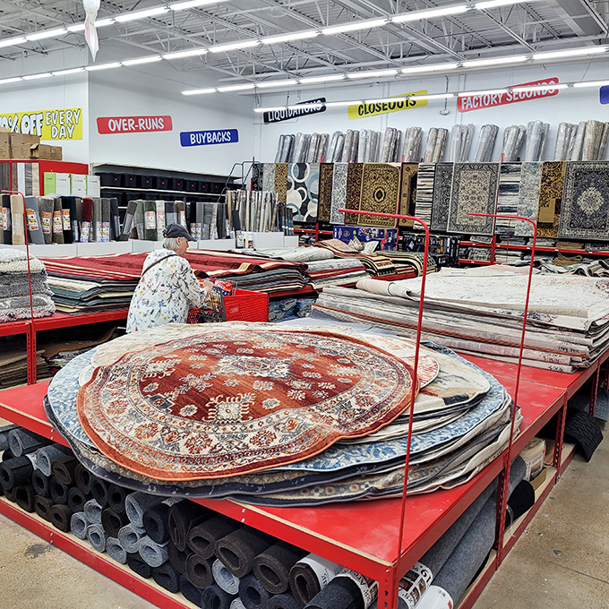 Not just any carpet section &ndash; a textile museum where Persian-inspired designs meet Midwest budget realities. Interior designers, avert your eyes.