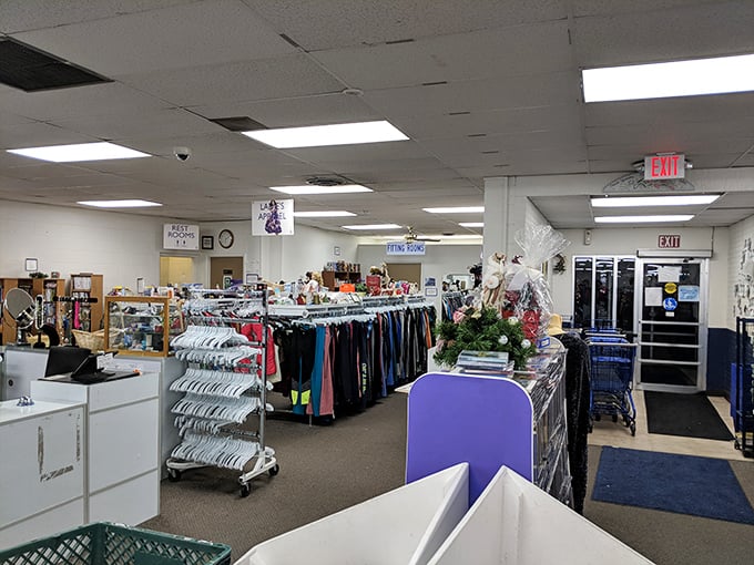 Ladies' apparel section: where vintage meets modern, and your next signature look is hiding between a 90s windbreaker and someone's former bridesmaid dress.