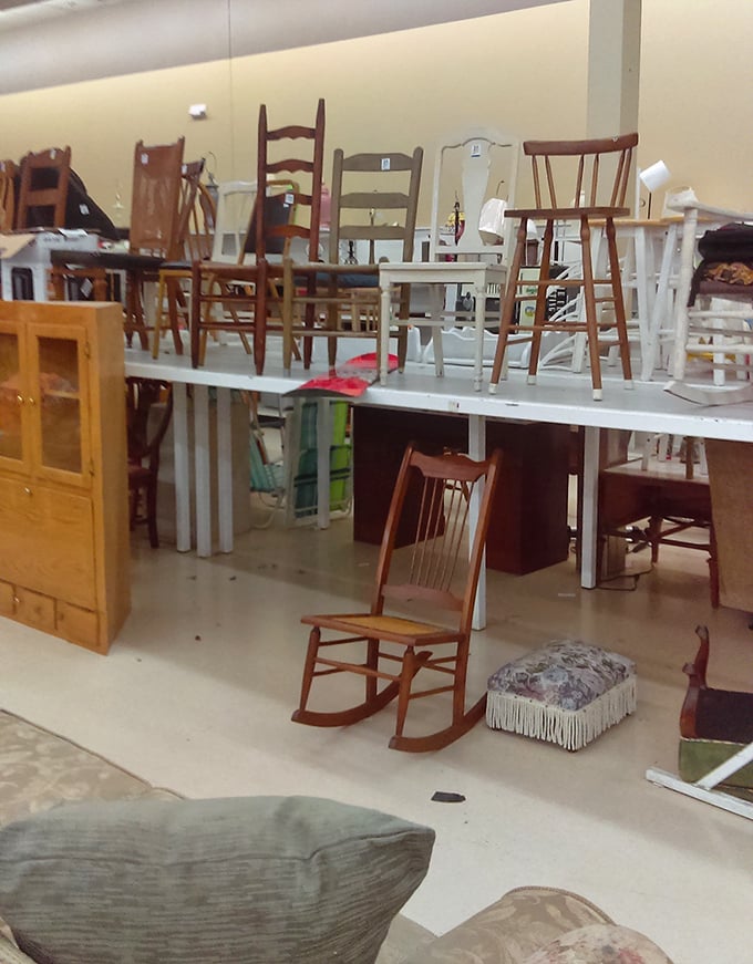 Chair heaven! From rocking chairs to dining sets, this furniture graveyard is where good pieces get their second chance at domestic bliss.