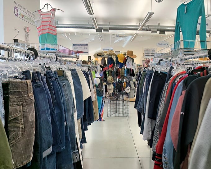 The denim aisle: where your next favorite pair of jeans patiently waits among the sea of blue. The thrill of the hunt is real!