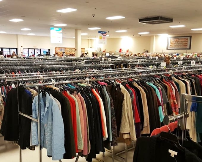 Endless racks of clothing stretch like a textile horizon, each piece waiting for its second act.