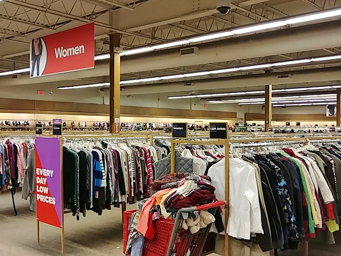 Racks upon racks of women's clothing prove that fashion finds don't require designer price tags or trust funds.