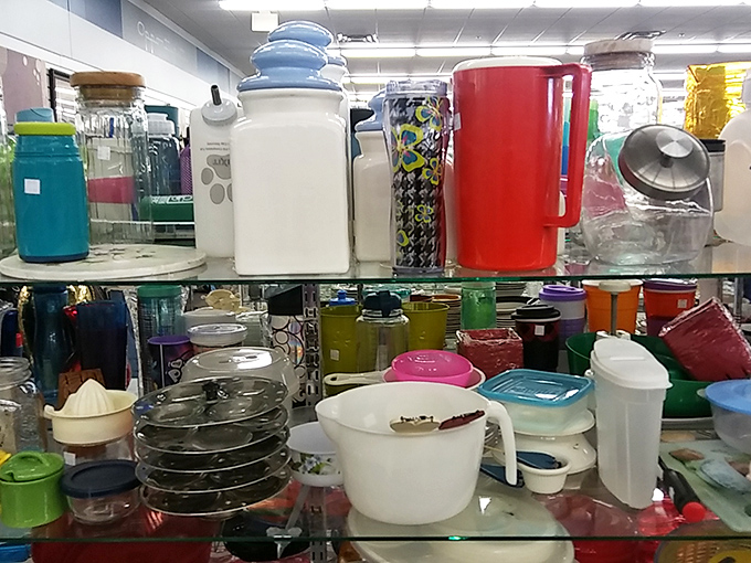 Kitchen containers in every hue imaginable&mdash;proof that one person's forgotten Tupperware party is another's organizational revolution.