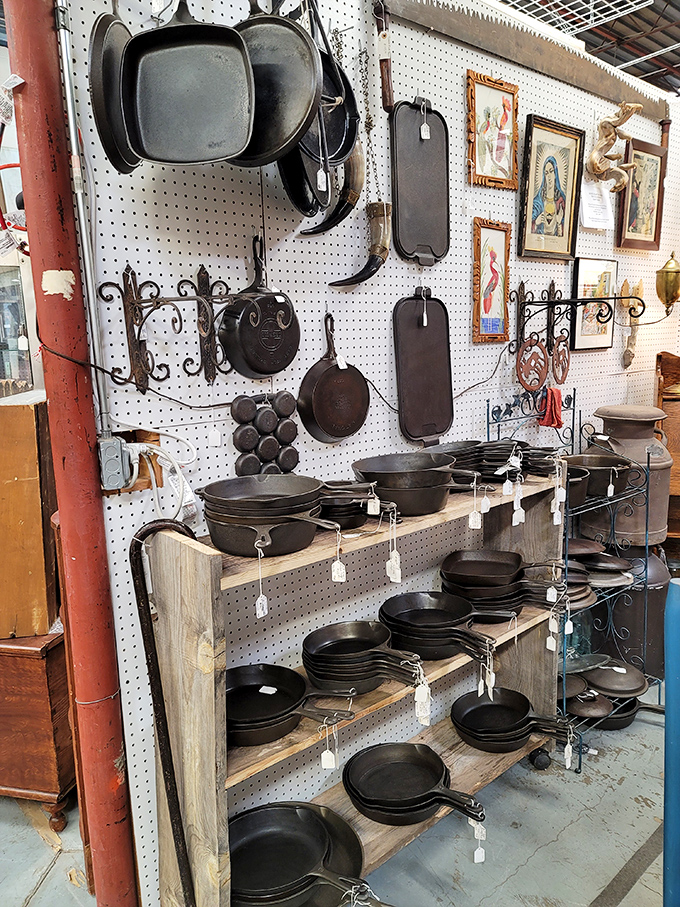Cast iron heaven! These seasoned beauties have cooked thousands of meals and still have stories to tell. Grandma would approve.