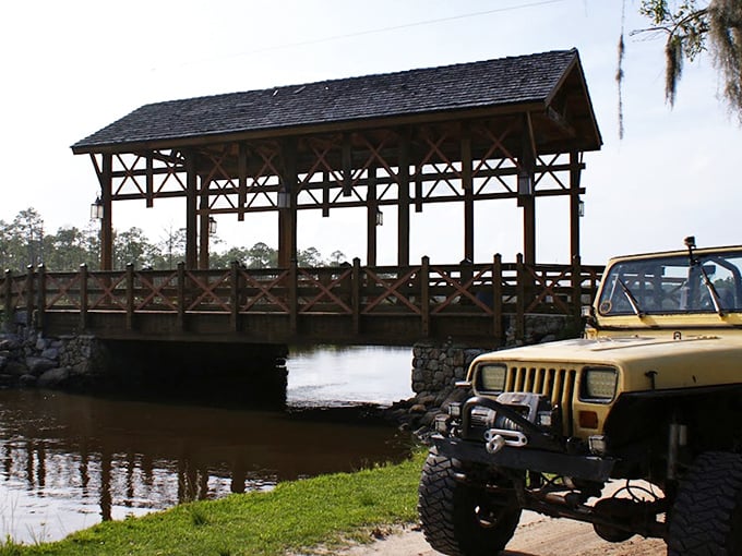 "George H. Hann's Bridge" welcomes visitors with a rustic sign, proving that even in Florida, you can find a slice of covered bridge charm.
