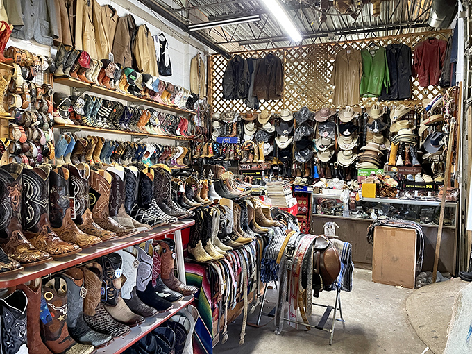 Boot paradise! Every cowboy and cowgirl's dream closet materializes in this corner of western wear wonderland.