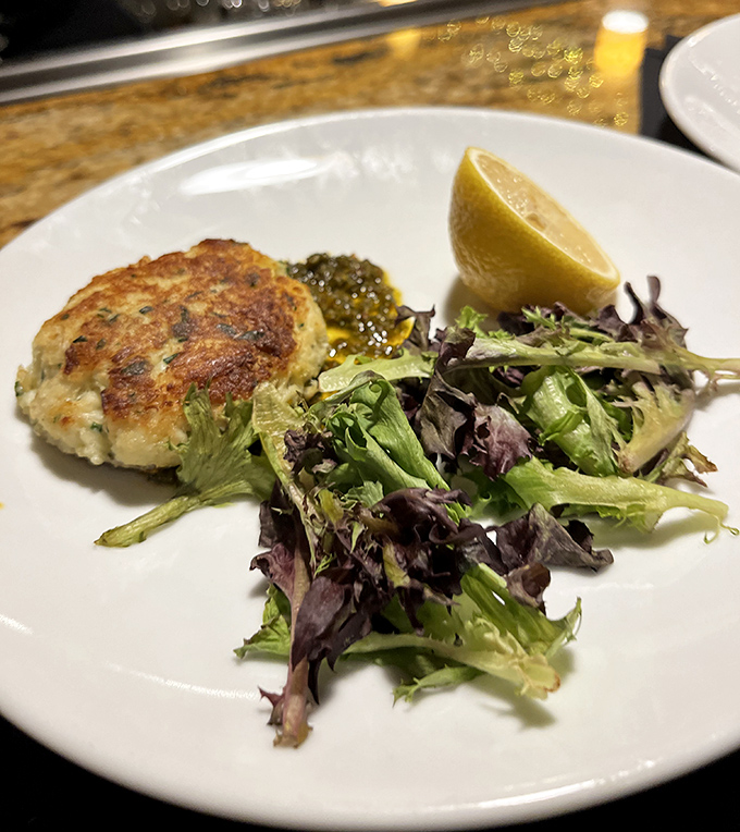 This crab cake has more actual crab than filler, which is basically the culinary equivalent of finding honest politicians &ndash; rare and wonderful.