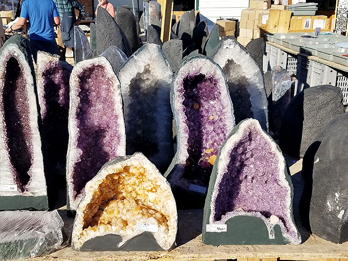 Amethyst geodes standing tall like nature's skyscrapers – each one a purple palace waiting for the perfect living room.