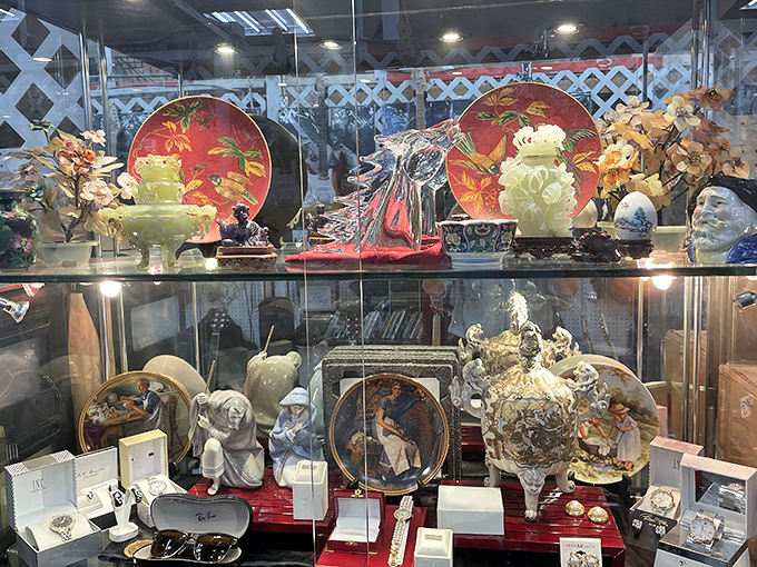 This display case is where collectibles and curios gather to whisper, "Take me home and confuse your houseguests with my mysterious origins."