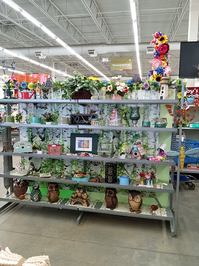 That explosion of silk flowers proves someone's grandmother had impeccable taste and zero storage space.