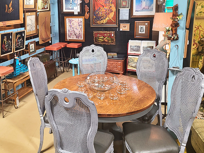 A dining set that's hosted more interesting conversations than most talk shows. Those cane-back chairs have stories in their creaks.