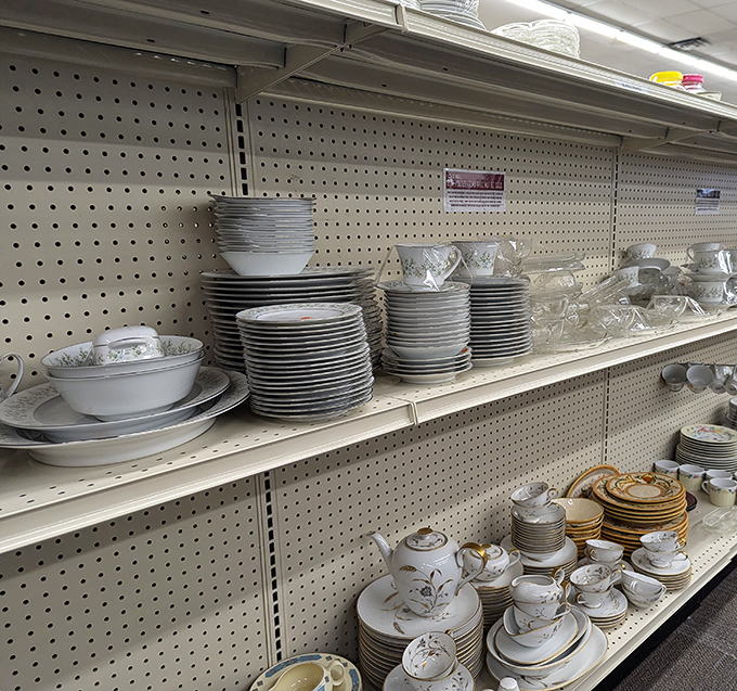 Dinner party dreams come true in the dinnerware section, where complete sets of china wait to host your next gathering.