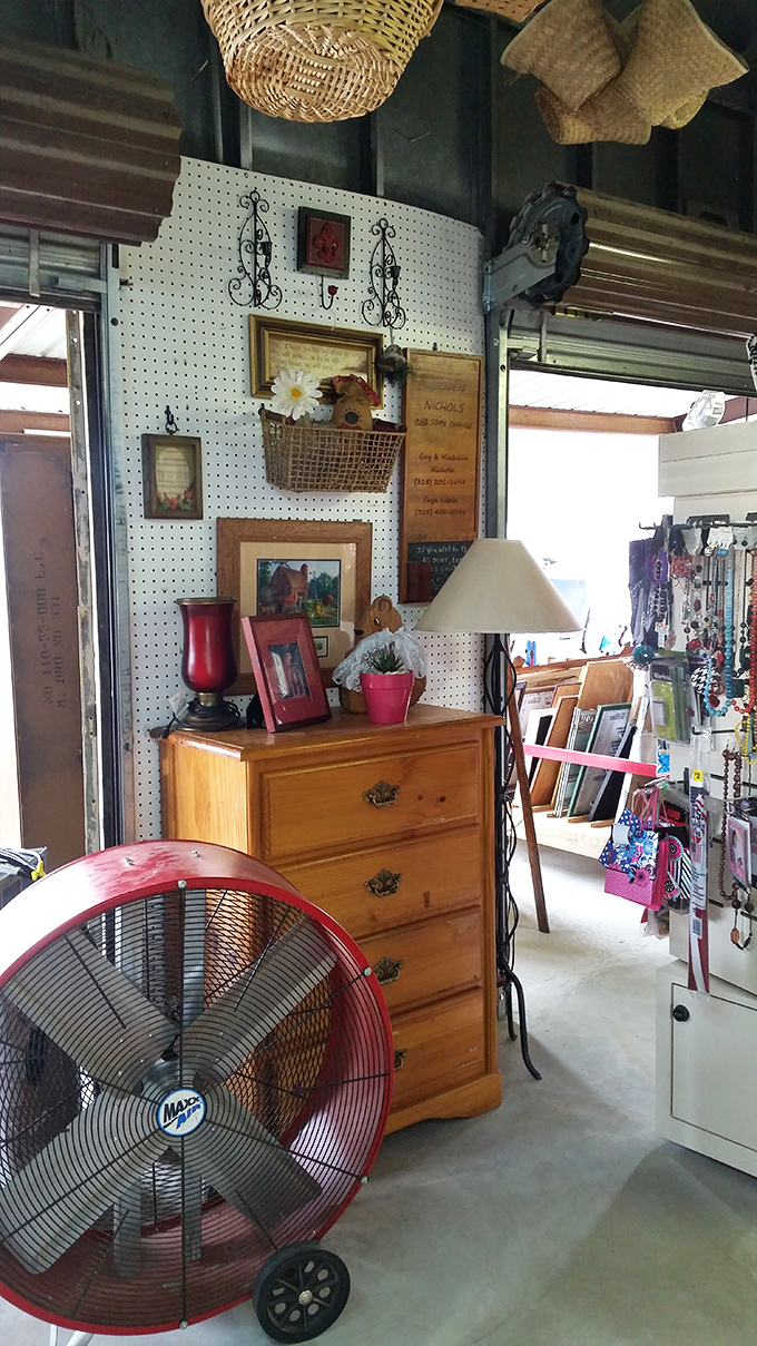 A pegboard paradise where nostalgia meets necessity. That wooden dresser has probably witnessed more history than most history books.