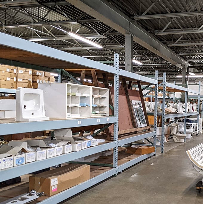 Industrial shelving might not scream "shopping paradise," but treasure hunters know this is where the real magic happens&mdash;organized chaos at its finest.