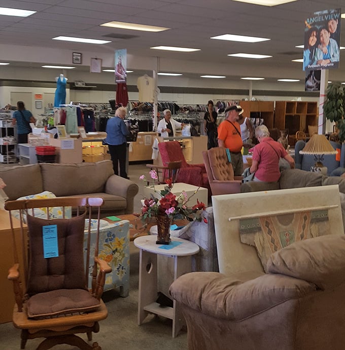 The furniture section beckons shoppers to imagine these gently-loved sofas and chairs in their own living rooms. That floral pattern? Pure nostalgia.